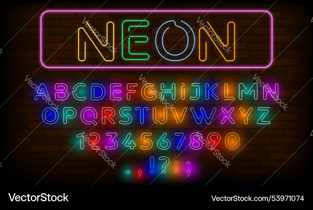 Neonzeichen Schriftart leuchten Licht Alphabet Schriftart