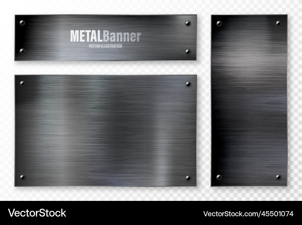 Realistic black metal banners collection brushed Vector Image