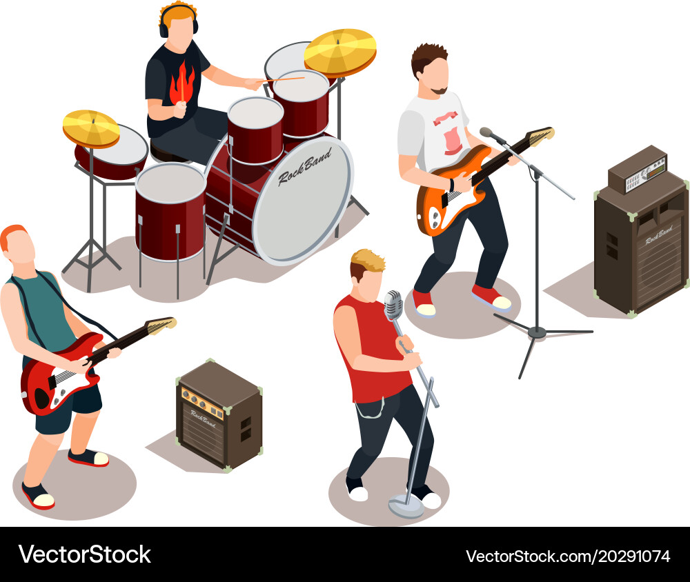 Rock band isometric composition Royalty Free Vector Image