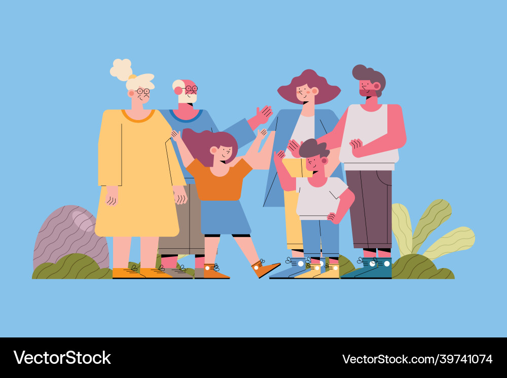 Six family members scene Royalty Free Vector Image
