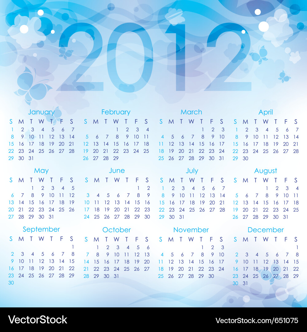 2012 Calendar Royalty Free Vector Image - VectorStock