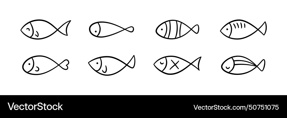 Doodle fish icons set hand drawn sea Royalty Free Vector