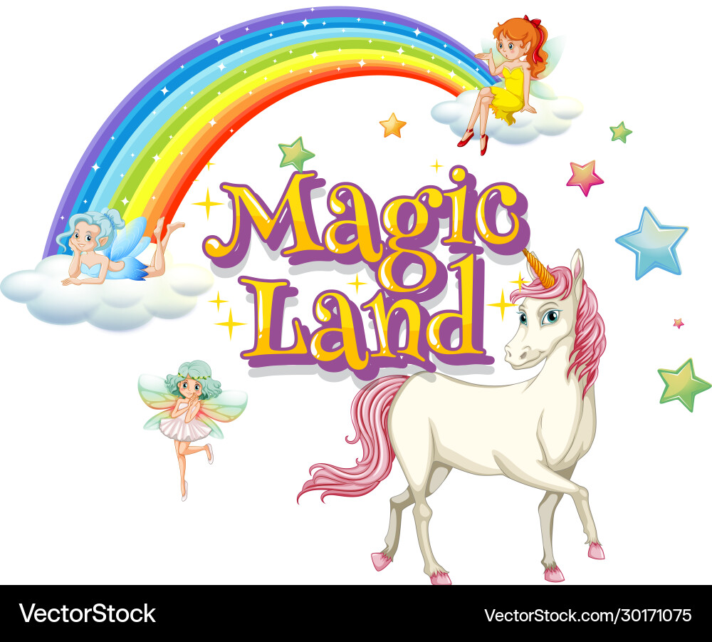 Font design for word magic land with unicorn Vector Image