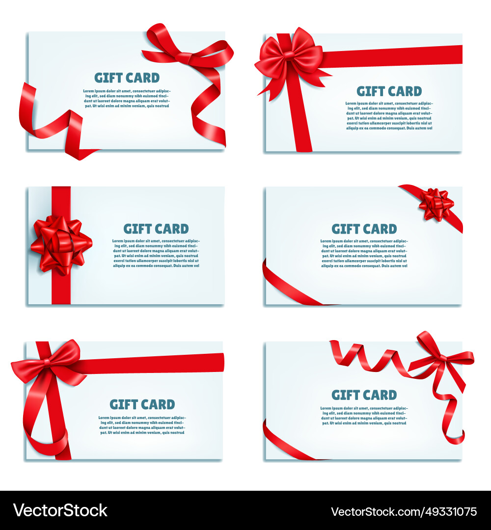 Gift cards ribbon bow present red decor Royalty Free Vector