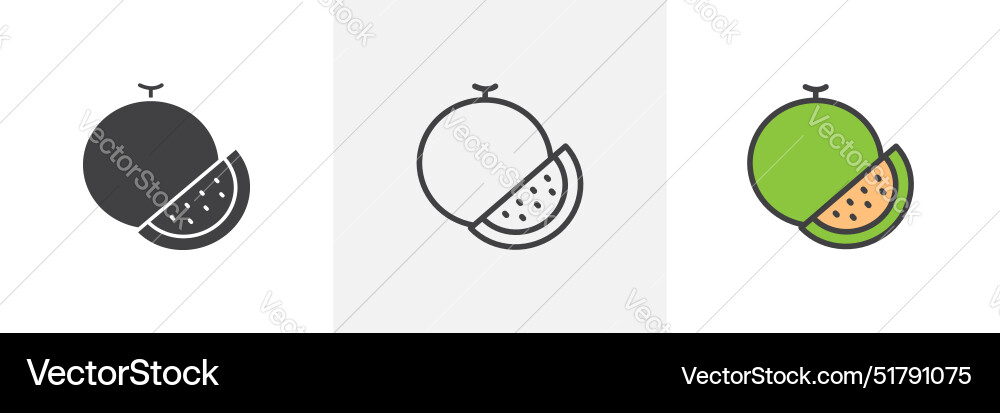 Melon icon set black filled and outlined style Vector Image