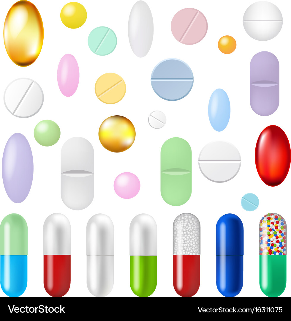 Pills set Royalty Free Vector Image - VectorStock