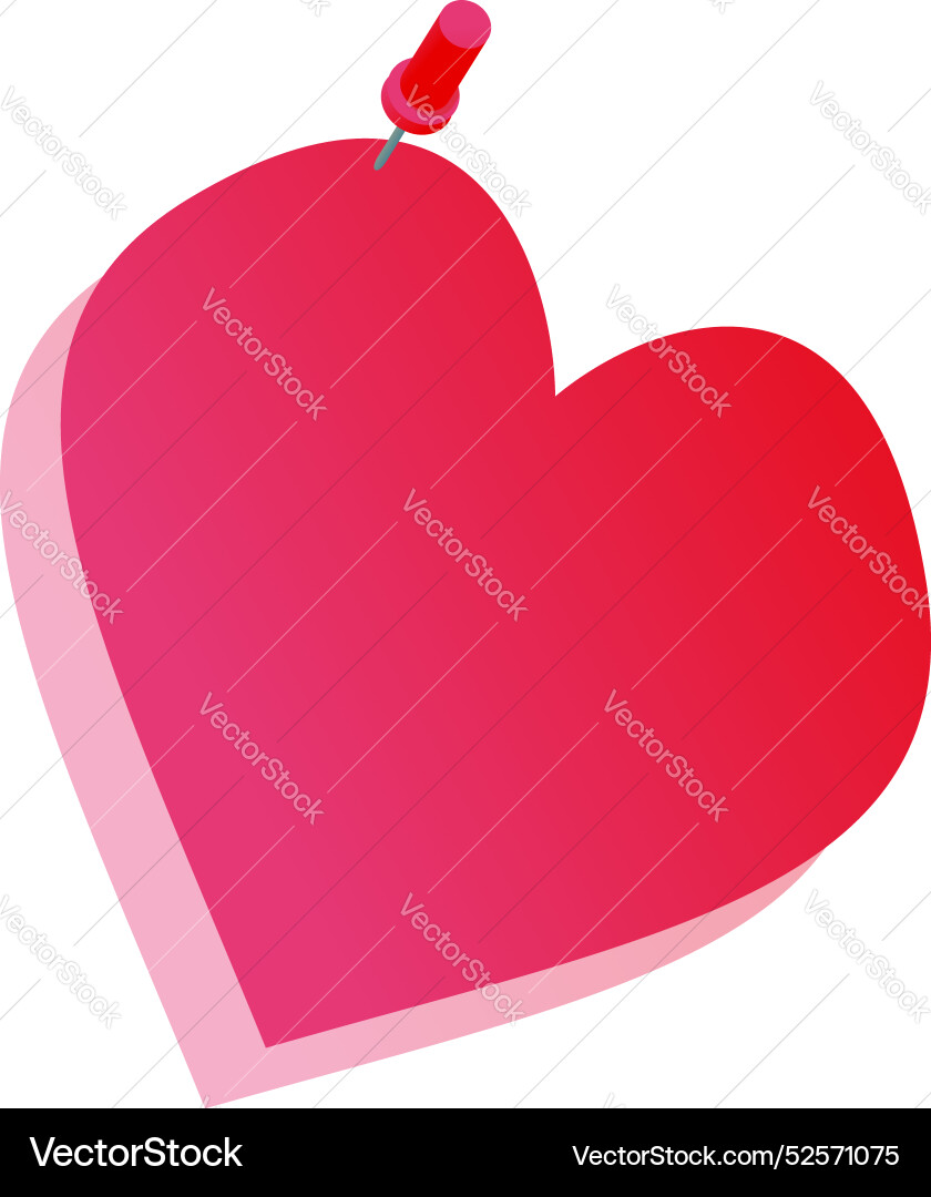 Red heart shape note pinned with a push pin Vector Image