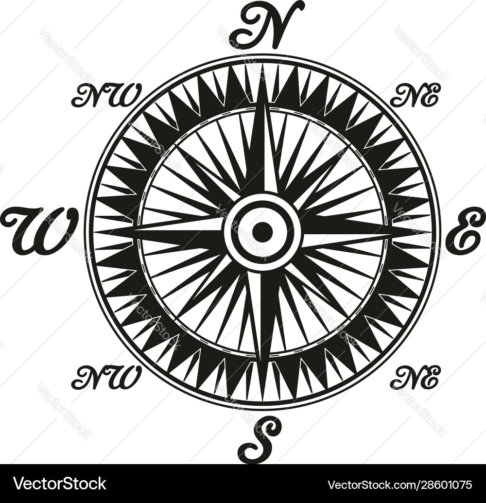 Retro wind rose compass isolated icon Royalty Free Vector
