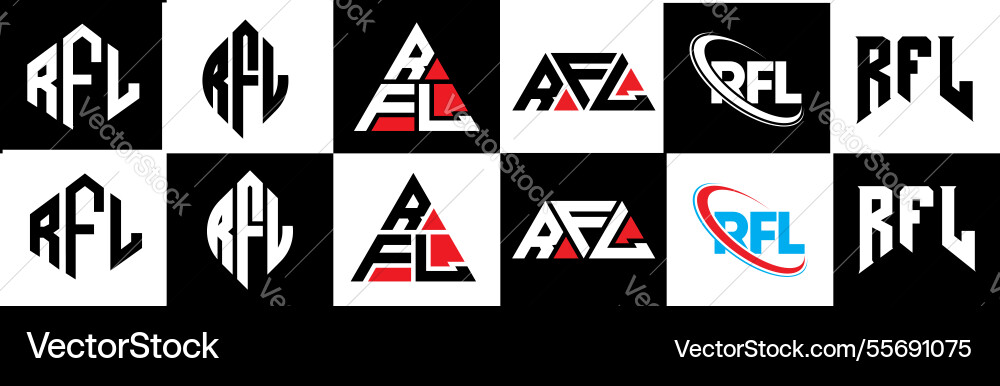 Rfl letter logo design in six style polygon Vector Image