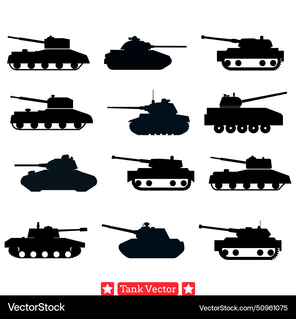 Warzone arsenal complete tank silhouette set Vector Image