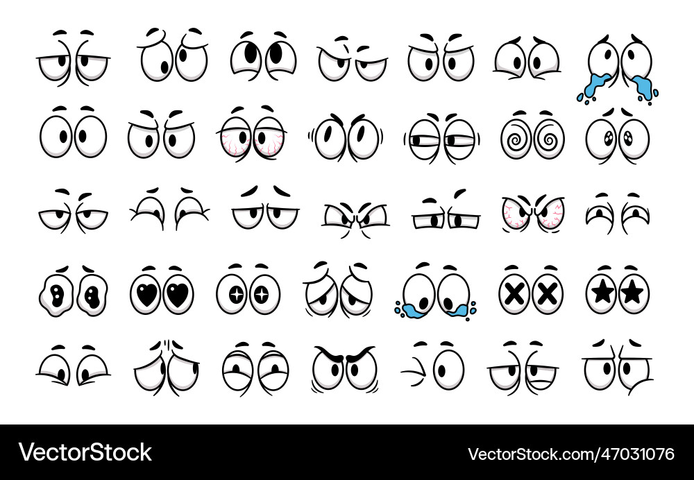 Cartoon eyes comic faces people eye and eyebrow Vector Image