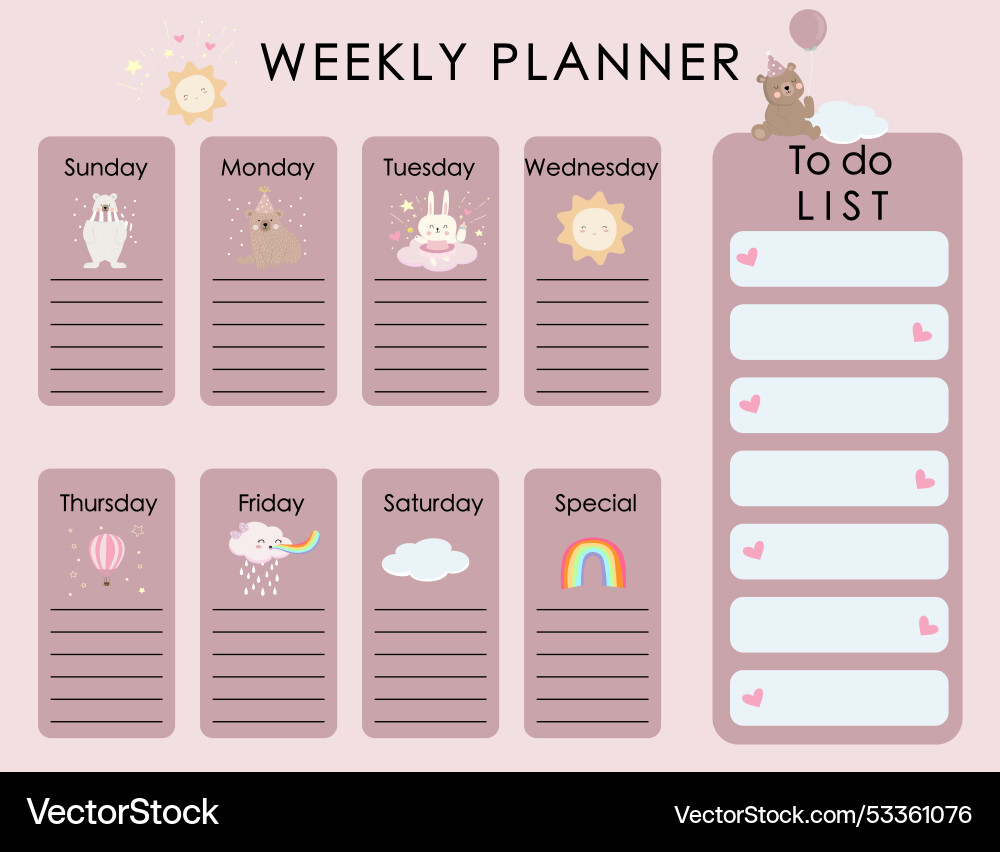 Cute weekly planner background Royalty Free Vector Image