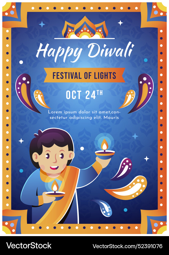 Gradient vertical poster template for diwali Vector Image