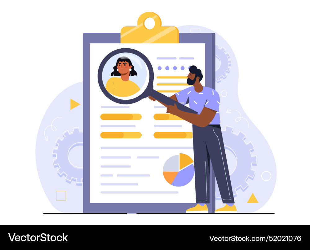 Hr manager man young guy with magnifying glass Vector Image