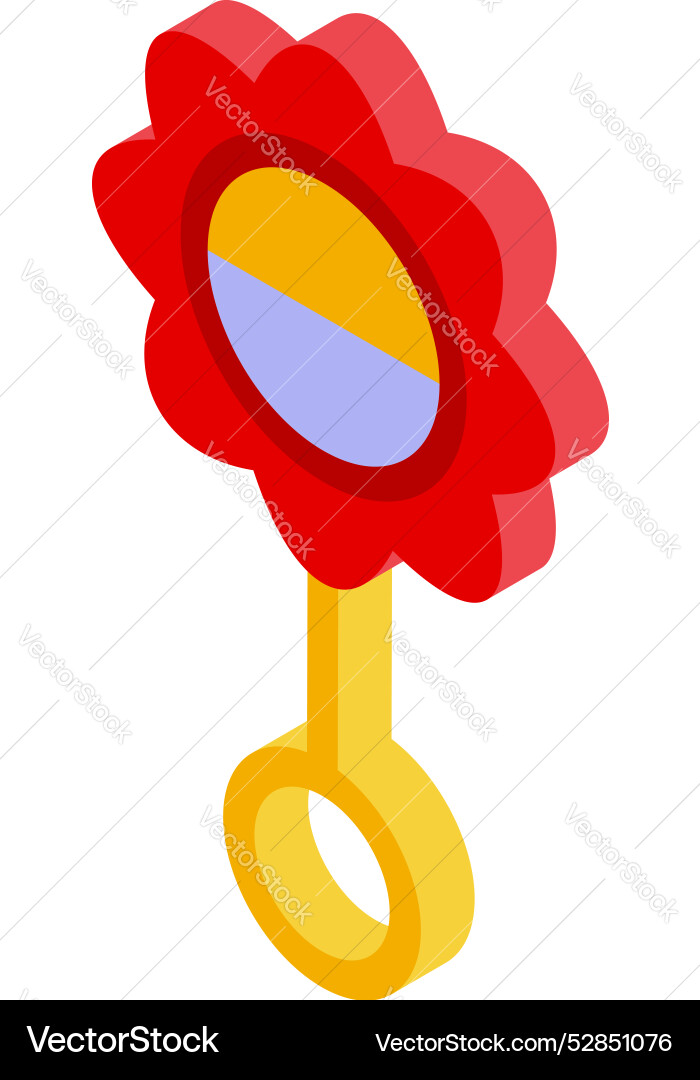 Red flower baby rattle making noise on white Vector Image