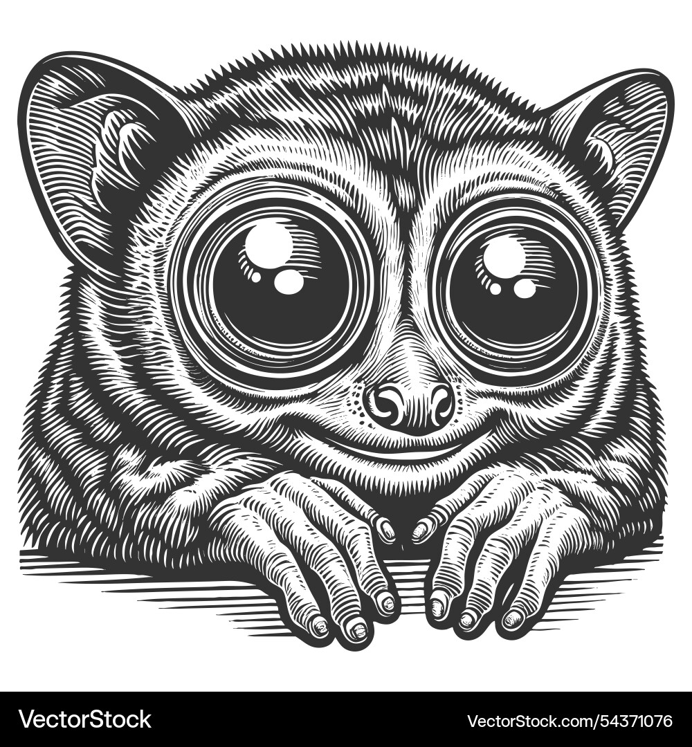 Tarsier with big eyes face engraving Royalty Free Vector