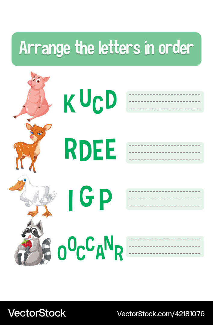 Worksheet design for arranging letters Royalty Free Vector