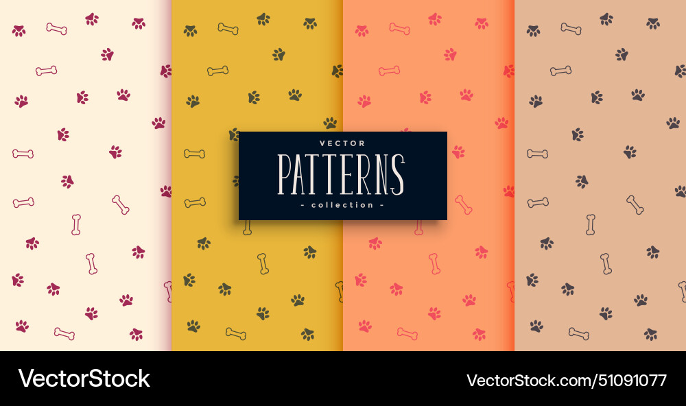 Collection of paw and bone texture background Vector Image