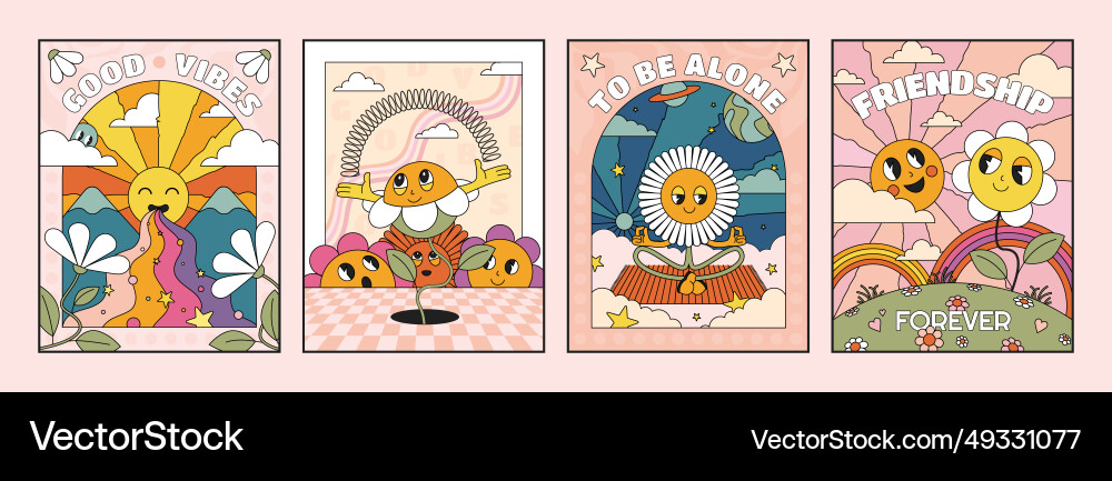 Groovy posters retro psychedelic characters Vector Image