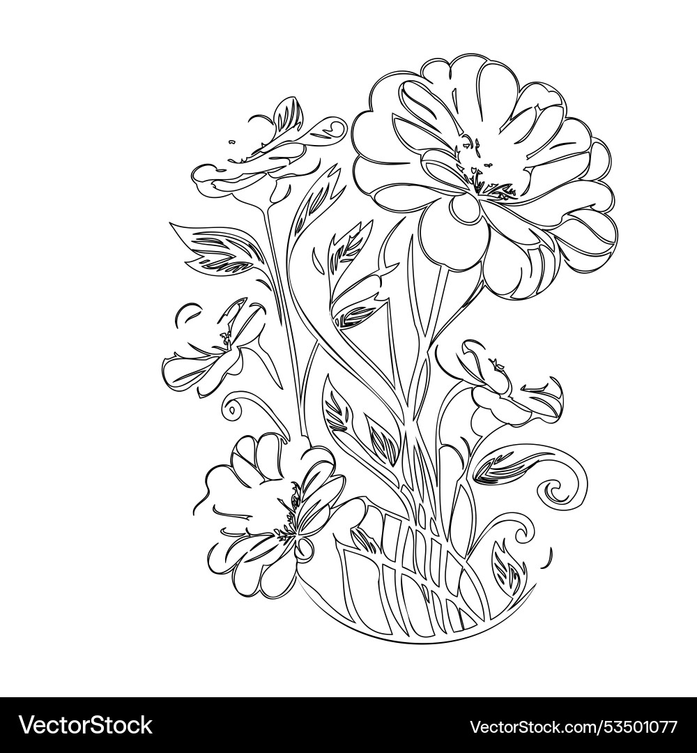 Marigold spiral outline sketch Royalty Free Vector Image