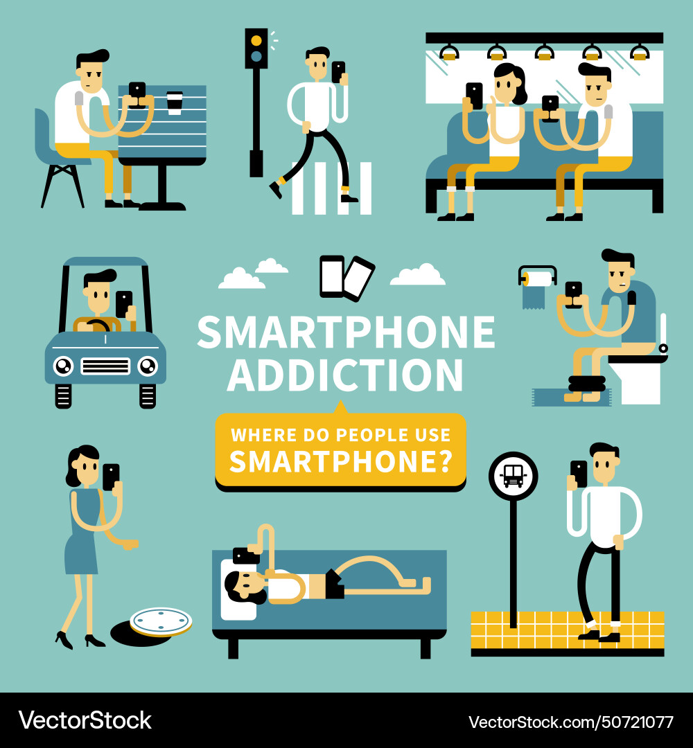 Smart phone addiction Royalty Free Vector Image