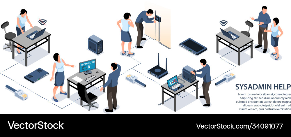 Sysadmin isometric infographics Royalty Free Vector Image