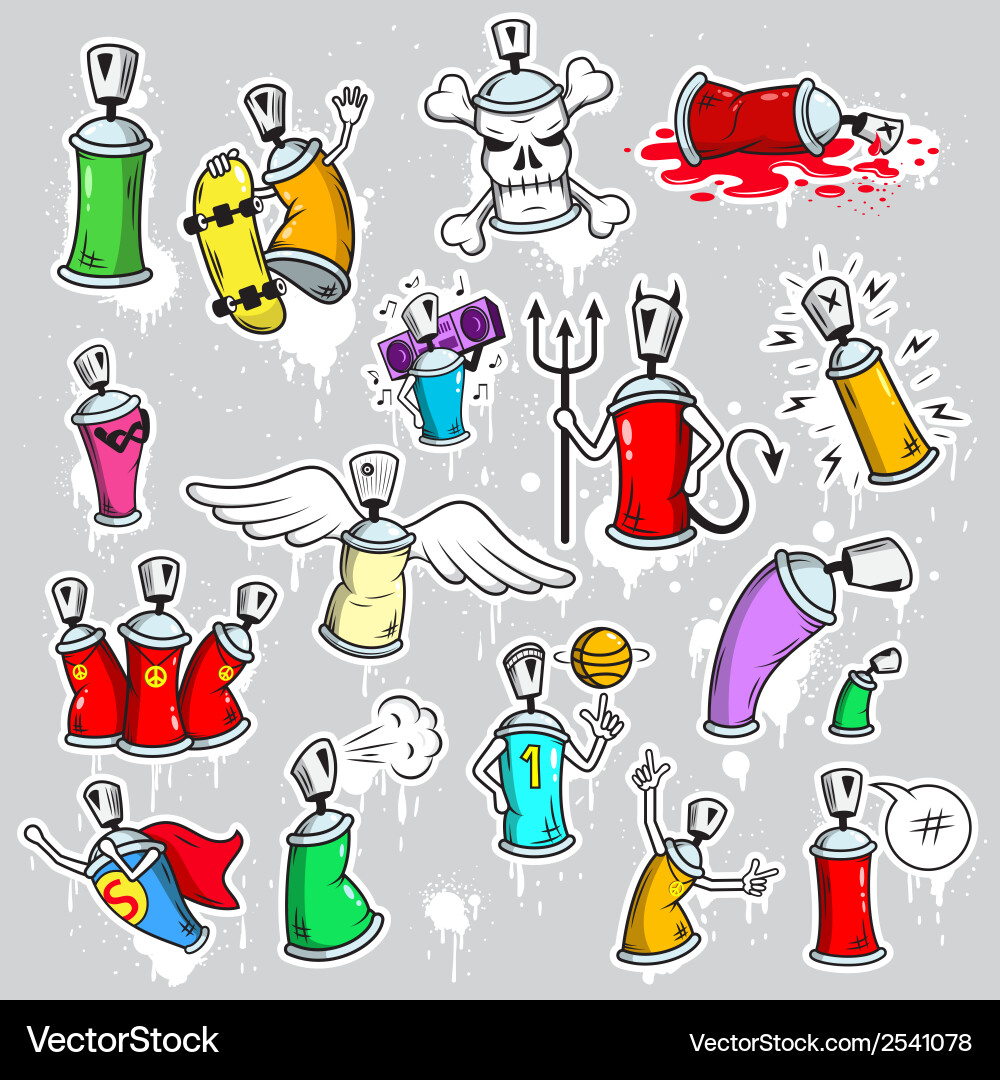 Graffiti characters icons set Royalty Free Vector Image