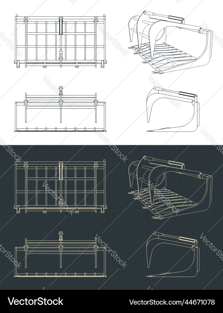Grapple bucket blueprints Royalty Free Vector Image