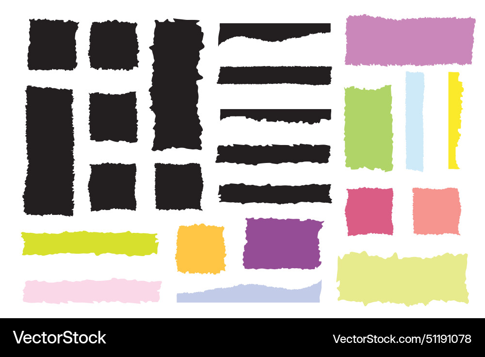 Jagged torn paper set black shape ripper Vector Image