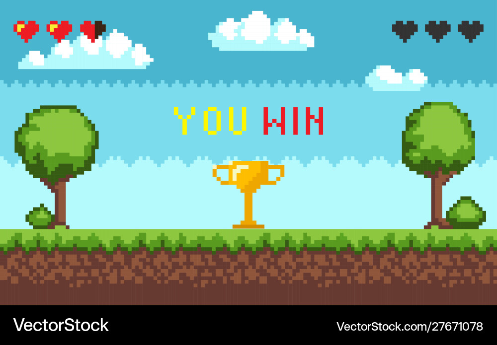 Pixel Arcade Win Scene Royalty Free Vector Image
