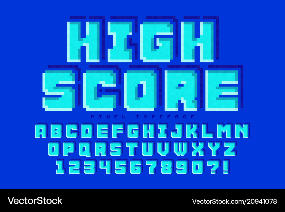 Pixel font design stylized like in 8-bit Vector Image