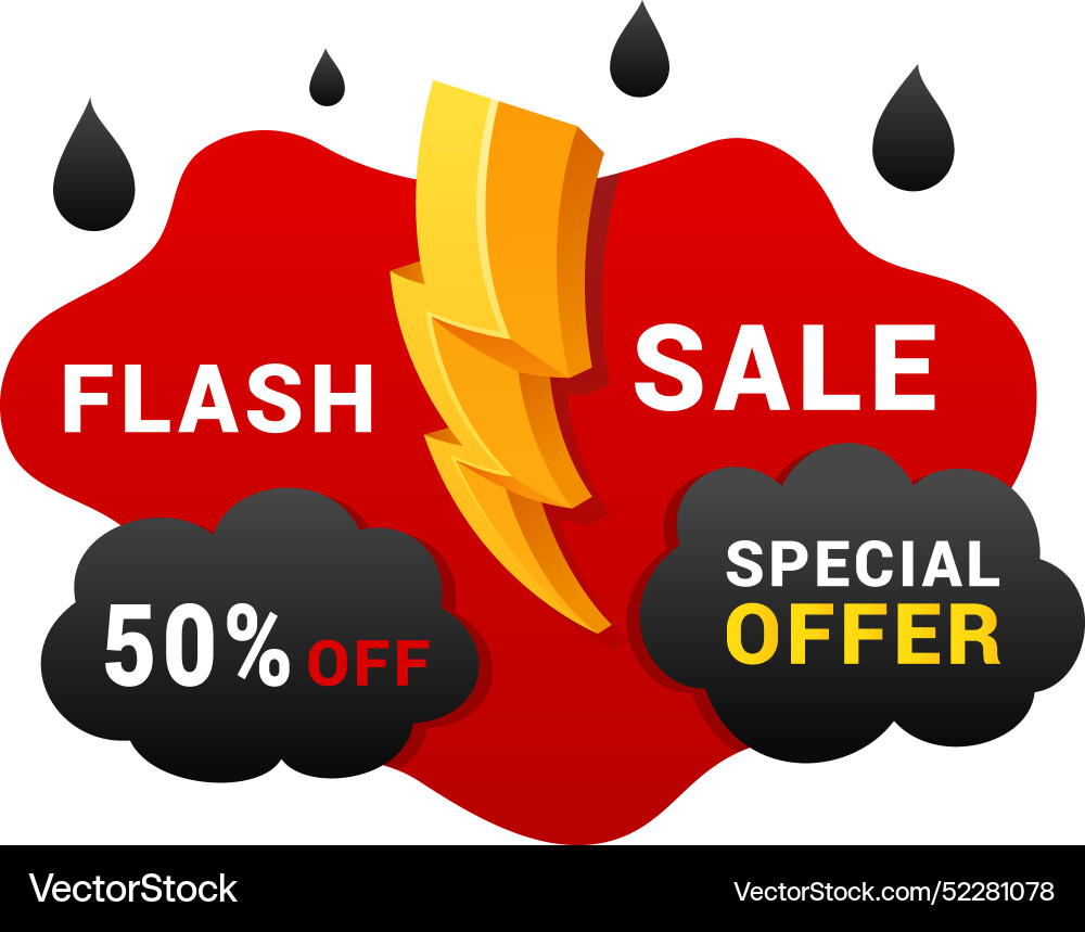 Red flash sale banner with yellow lightning bolt Vector Image