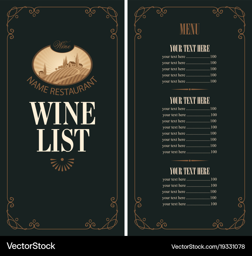 Vintage Wine Menu with Vineyard Royalty Free Vector Image