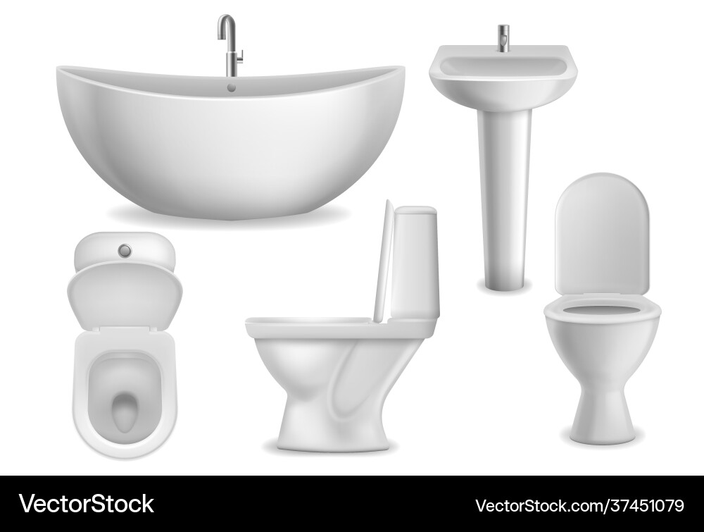 Bathroom realistic objects white bathtub toilet Vector Image