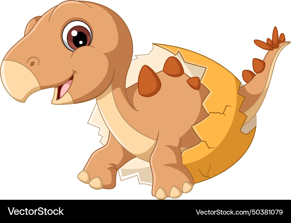 Cartoon baby brontosaurus hatching from egg Vector Image