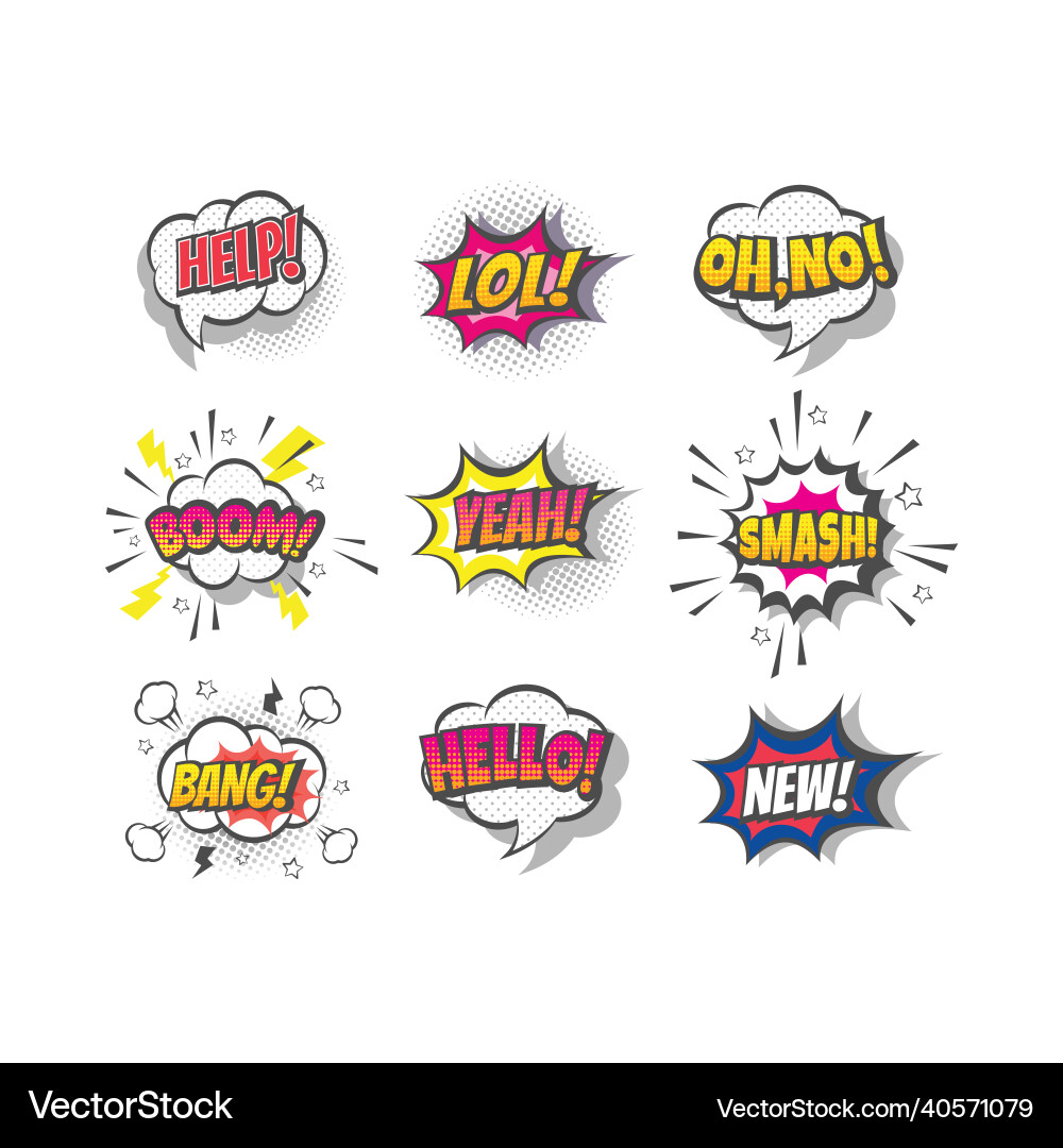 Comic cartoon lettering pop art style Royalty Free Vector