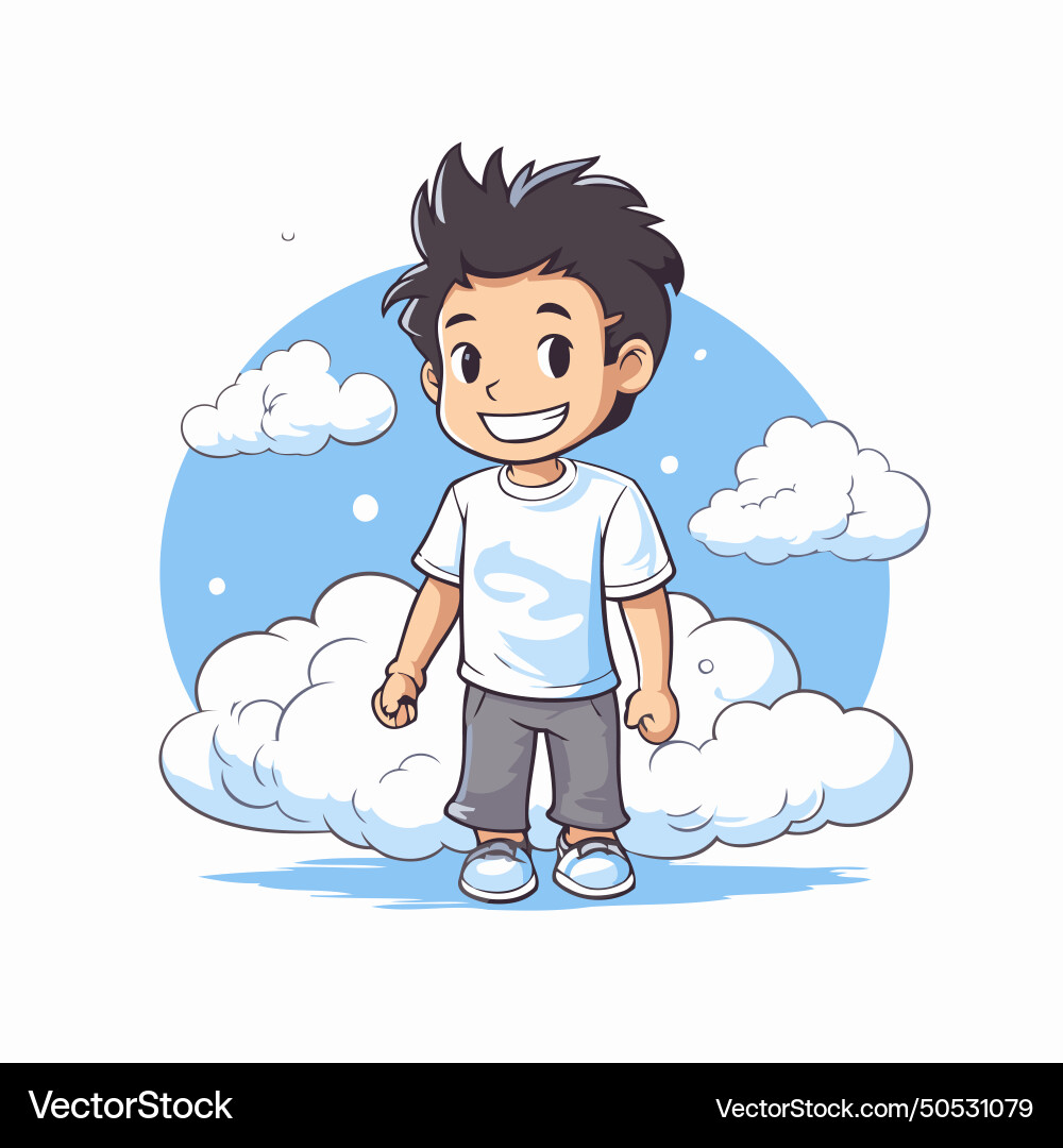 Cute boy in the clouds on white background Vector Image