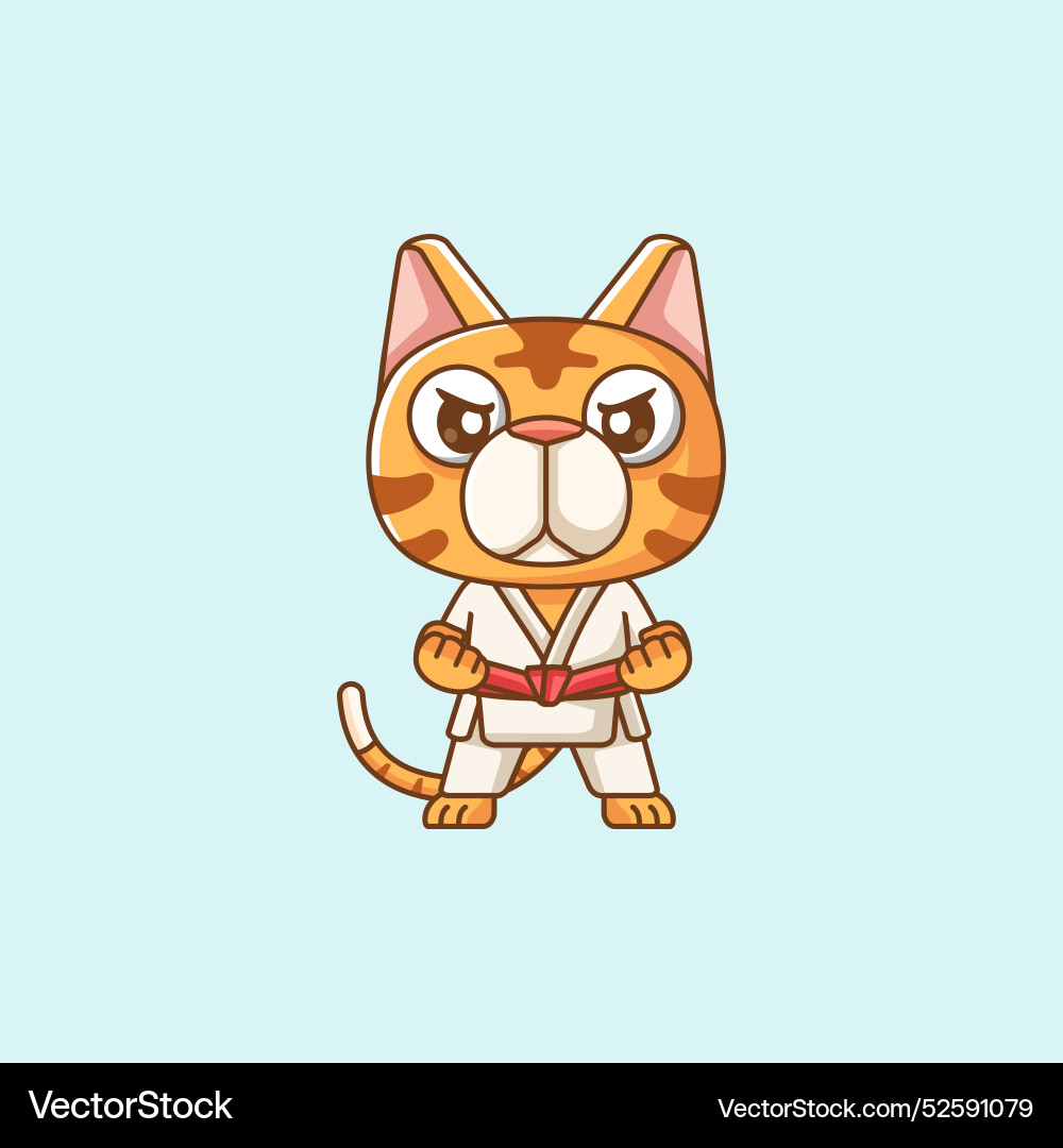 Cute karate cat training martial art kawaii chibi Vector Image