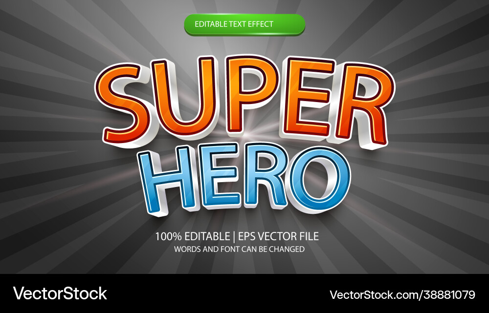 Editable text effect - super hero cartoon style Vector Image