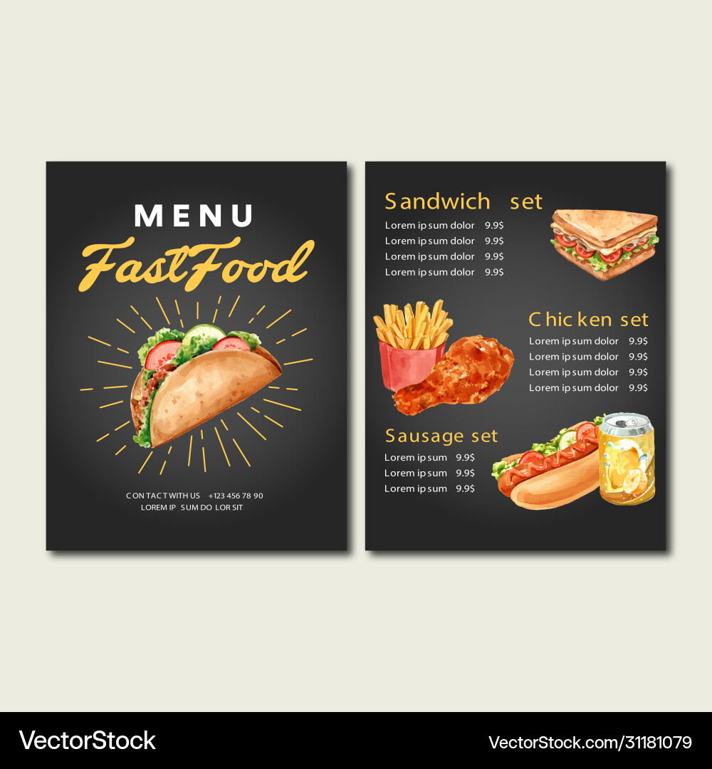 Fast food restaurant menu design frame border Vector Image