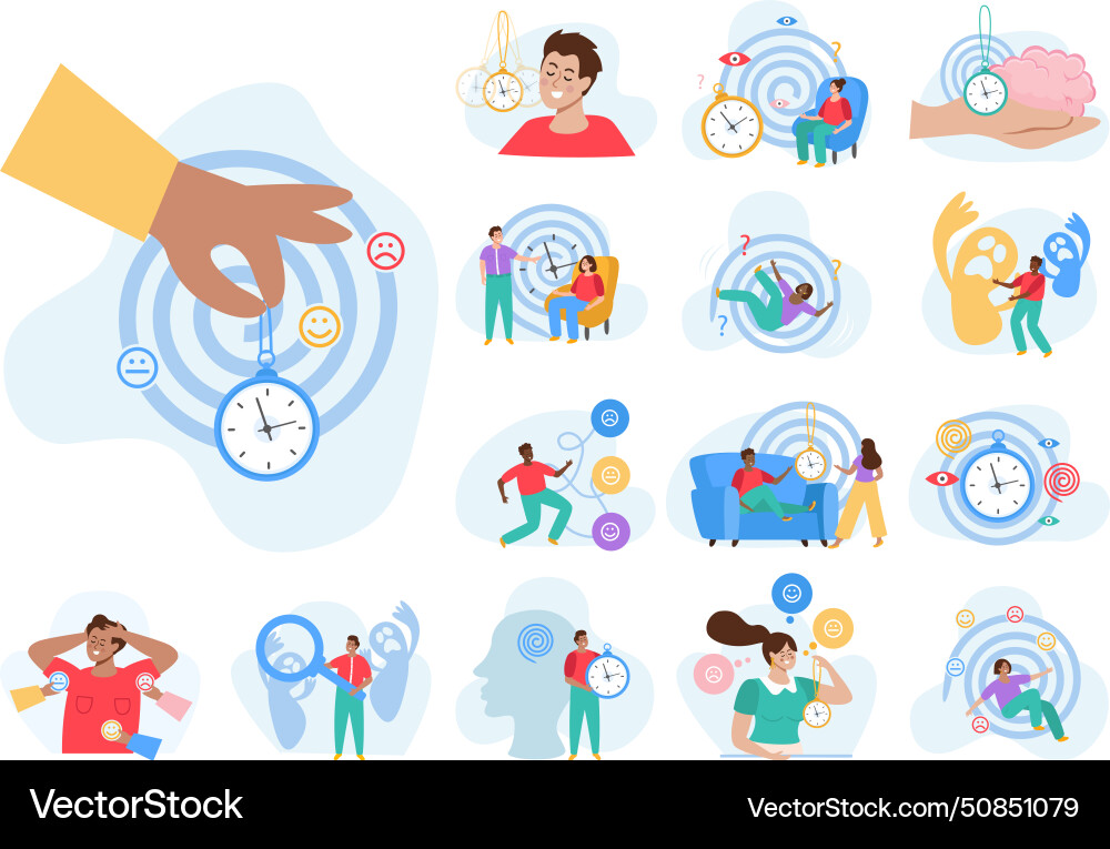 Hypnosis therapy set Royalty Free Vector Image