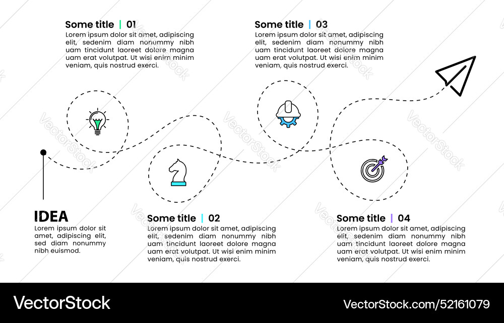 Infographic template paper plane with line and 4 Vector Image
