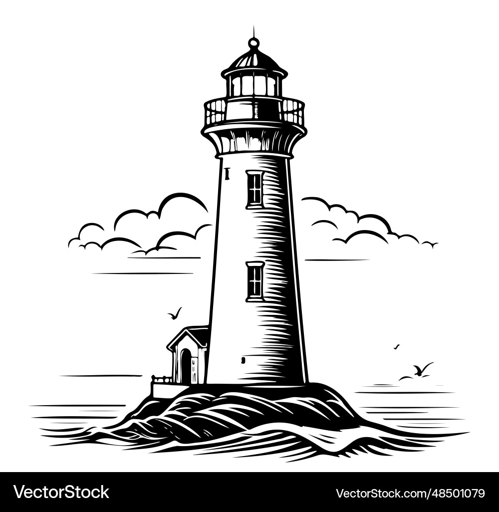 Lighthouse retro hand drawn sketch Royalty Free Vector Image