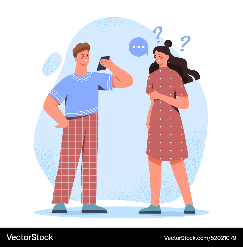 Man ignores woman young guy with phone does Vector Image