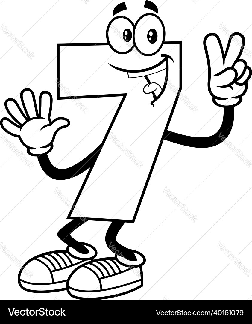 Outlined funny number seven 7 cartoon character Vector Image