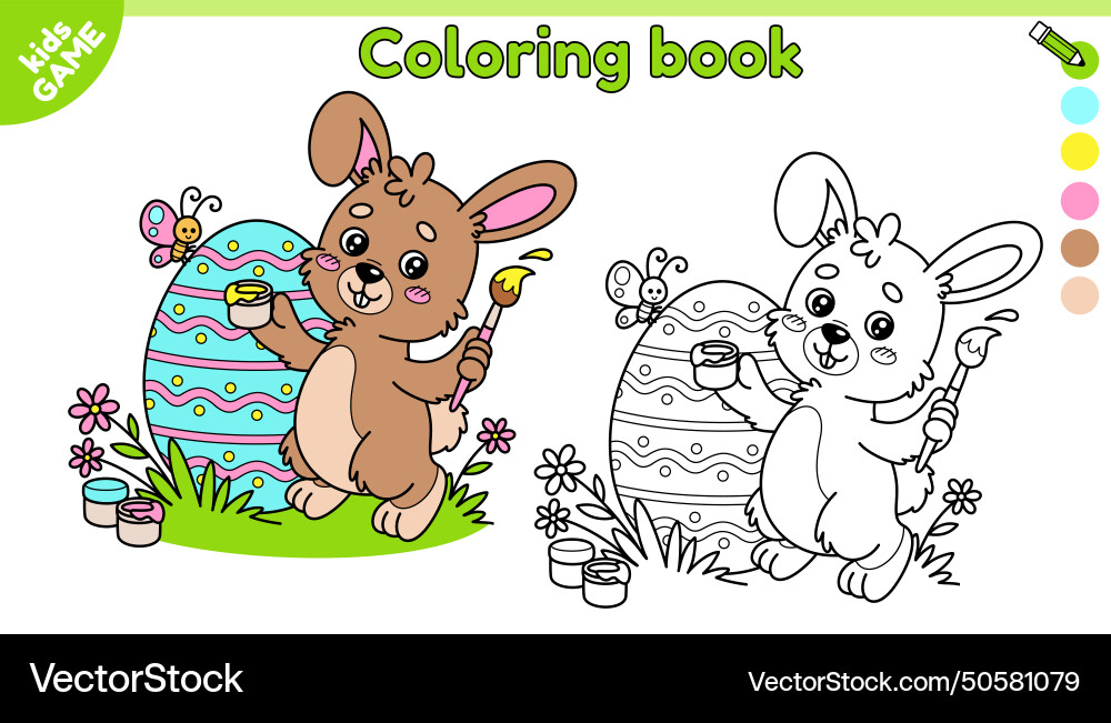 Page of kids easter coloring book with cute rabbit