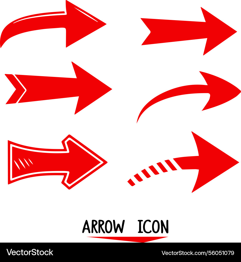 Red arrow hand draw curve icons Royalty Free Vector Image