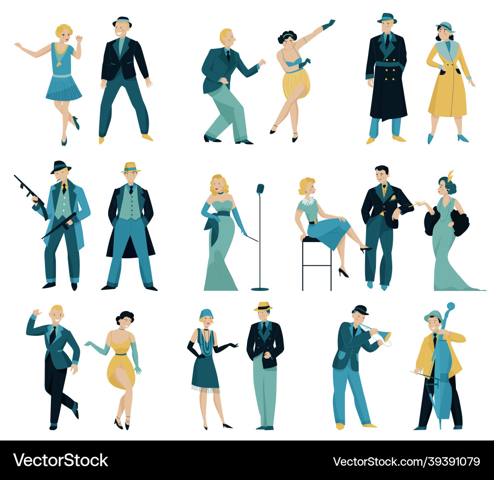 Retro people recolor set Royalty Free Vector Image