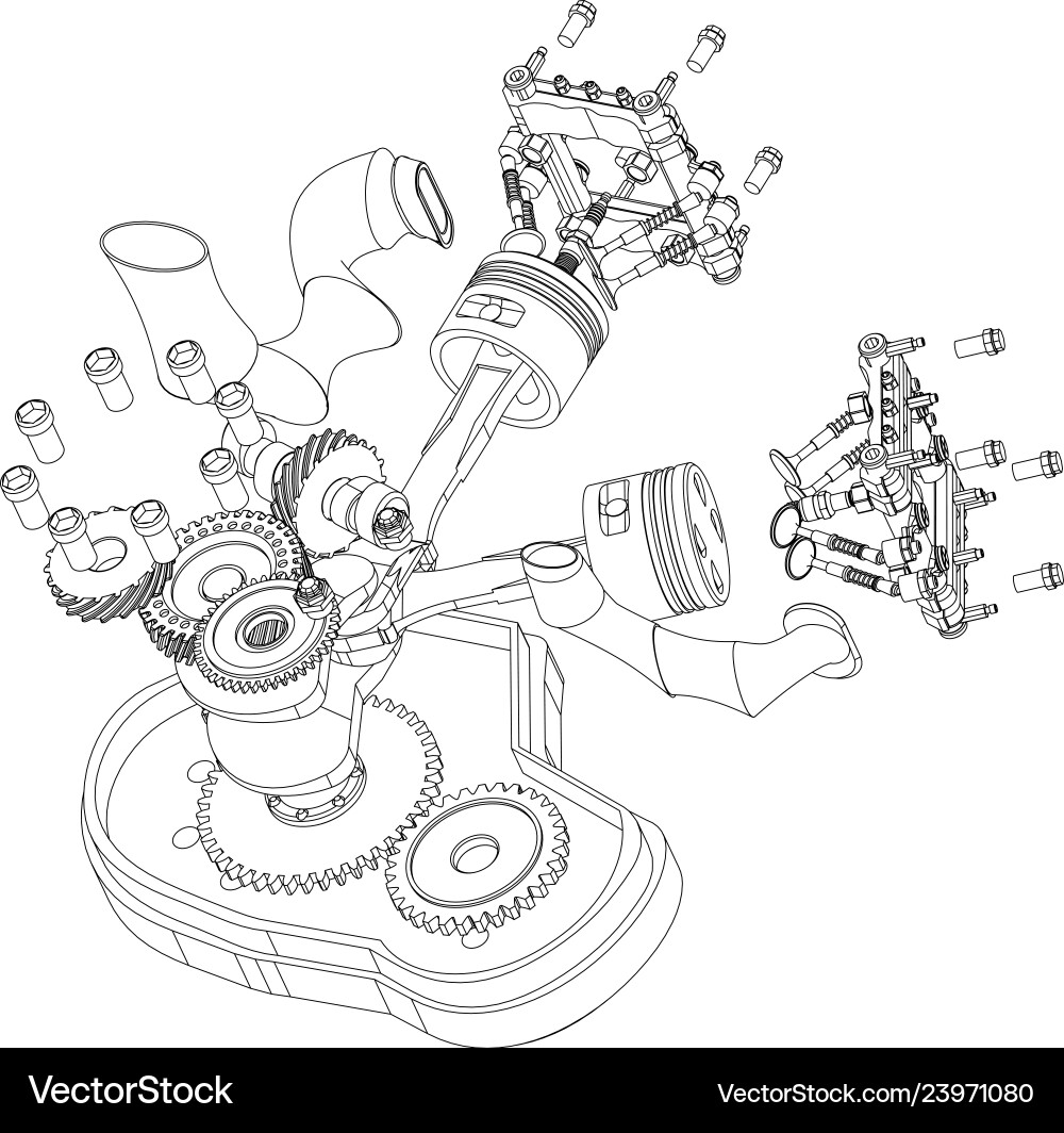 Disassembled motorcycle engine on a white Vector Image