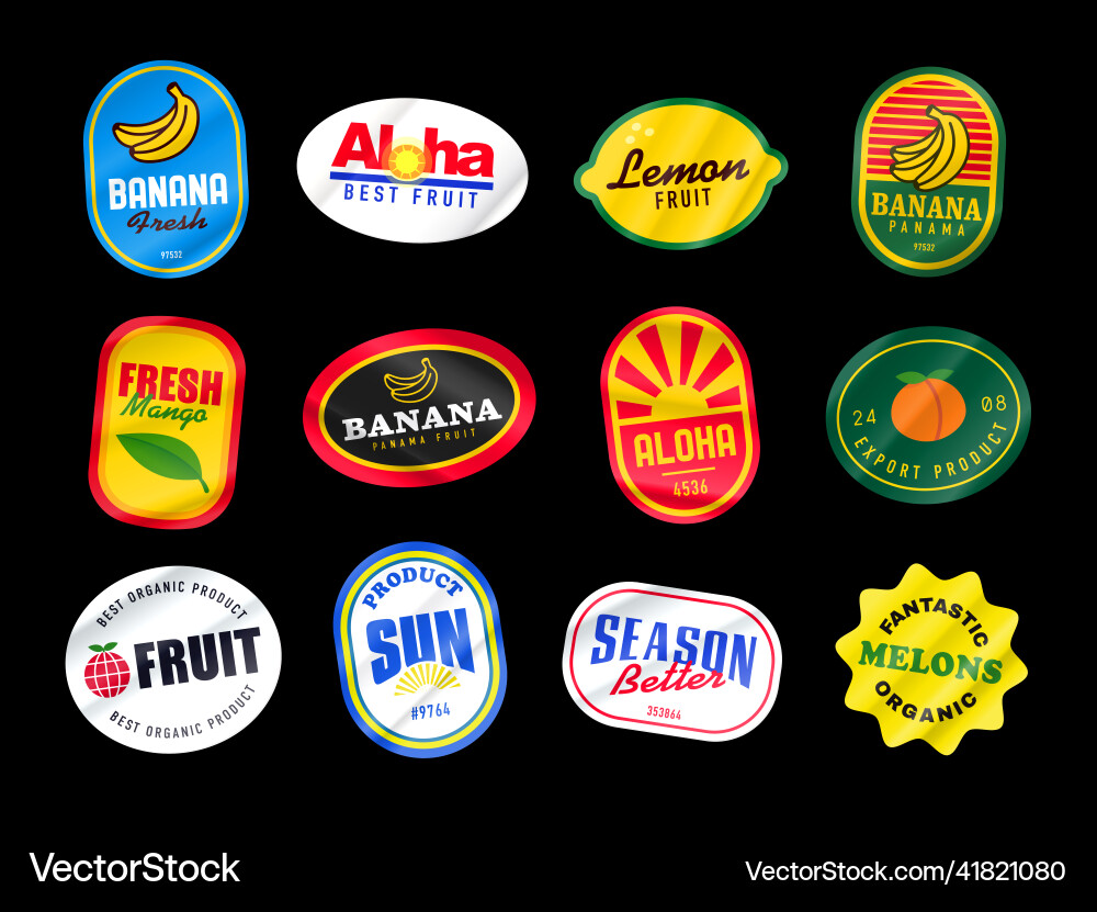 Fruit Sticker Collection - Tropical Fruits Vector Image